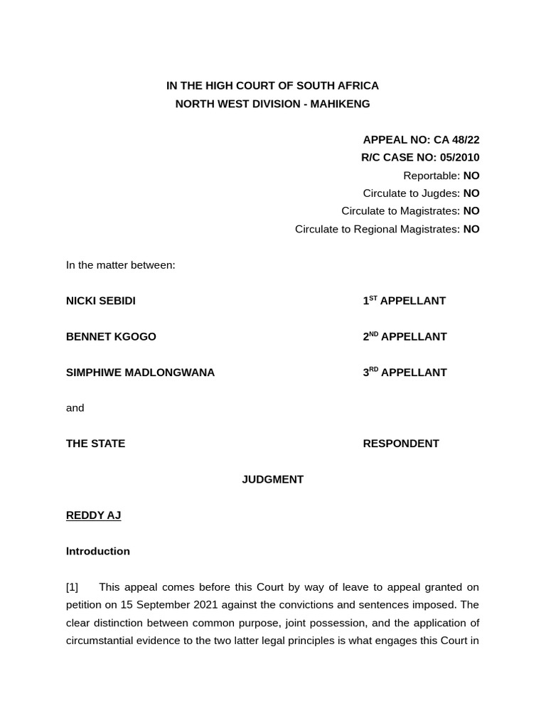 Sebidi NW HC Robbery - Joint Possession Common Purpose | PDF | Burden ...