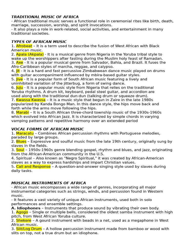 Traditional African Music Overview | PDF | Musical Instruments | String ...