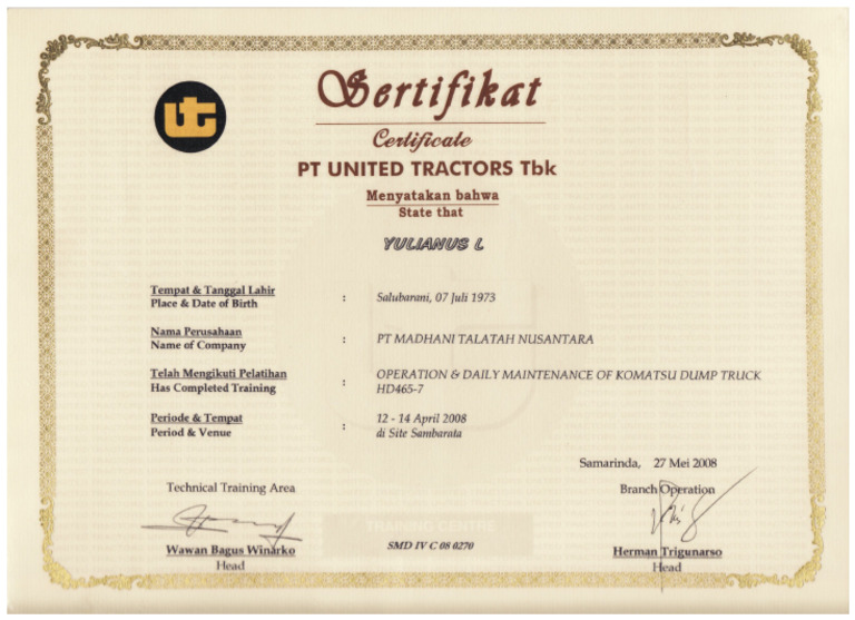 Sertifikat Ut Baru Madhani | PDF