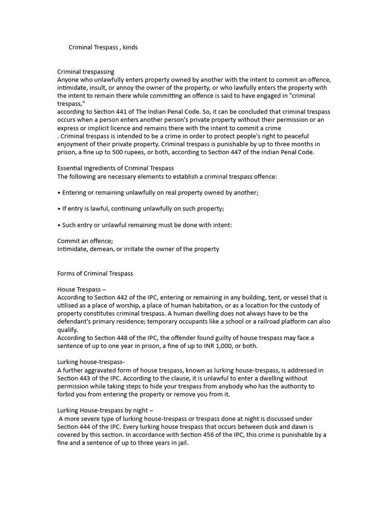 Criminal Trespass Kinds Pdf Burglary Crimes