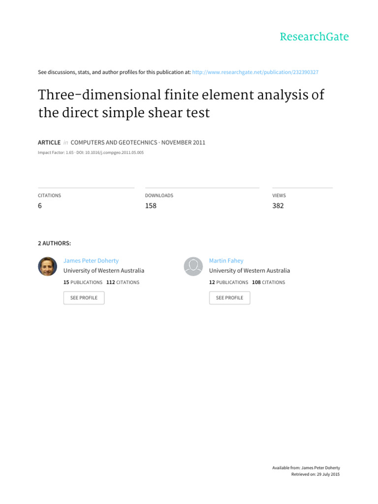 Three D FEA of The Direct Simple Shear | PDF | Stress (Mechanics ...