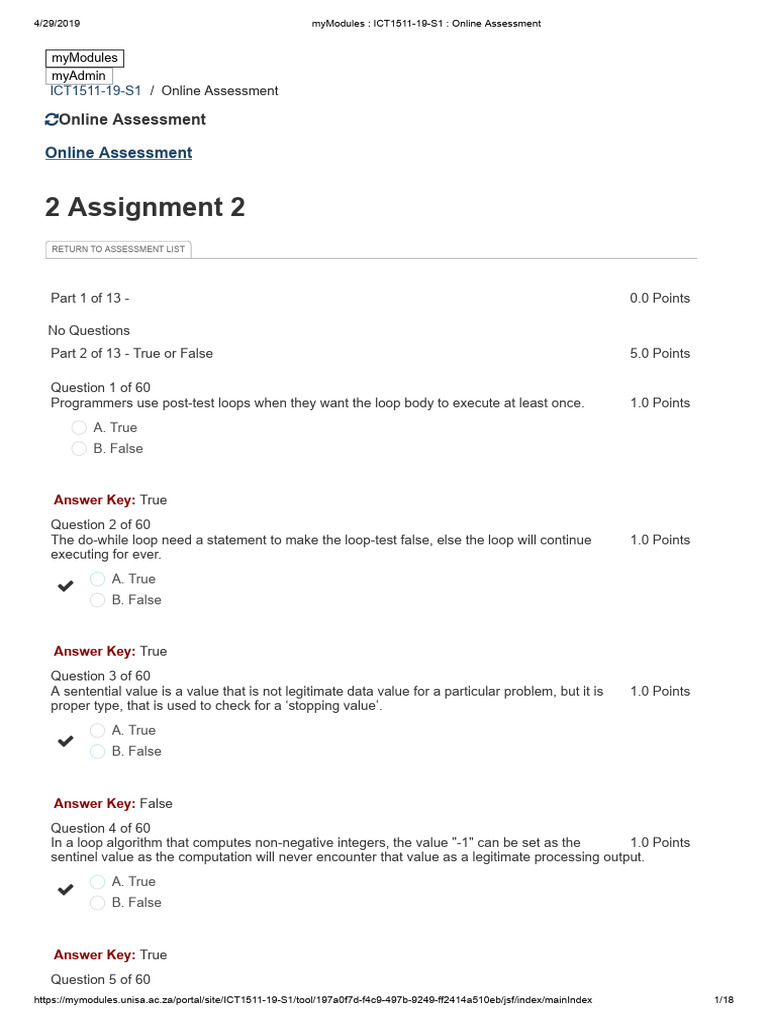ICT1511 Online Assessment Questions | PDF | Control Flow | Theoretical ...