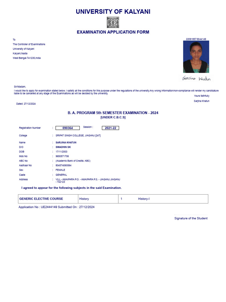 5th Sem Exam. Form Fill Up 2024 | PDF