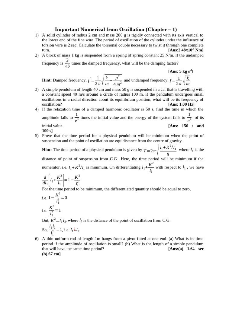 Numerical Oscillation (Chapter 1) | PDF | Damping | Oscillation