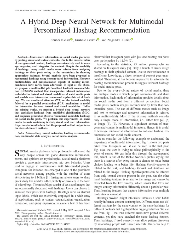 A Hybrid Deep Neural Network For Multimodal Personalized Hashtag ...
