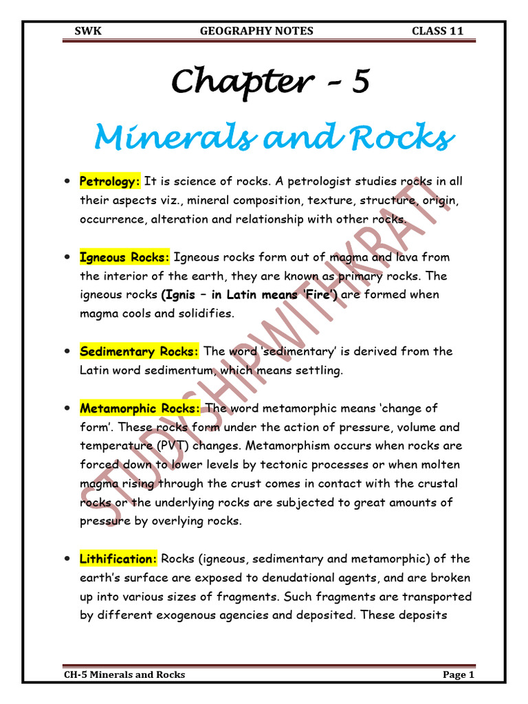 SWK BOOK 1 CH 5 Minerals and Rocks | PDF | Rock (Geology) | Minerals