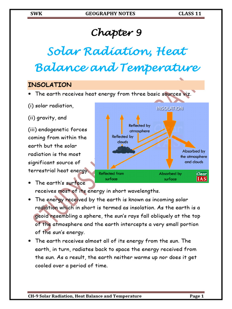 Class 11 Geography: Solar Radiation Notes | PDF | Atmosphere Of Earth ...