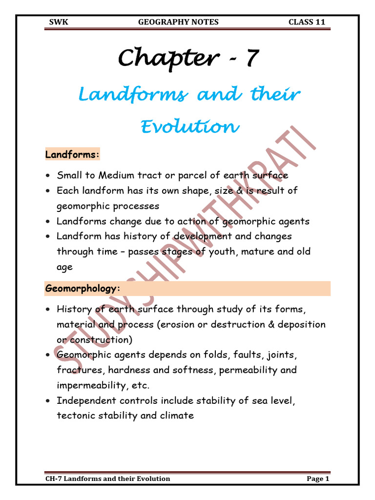 SWK BOOK 1 CH 7 Landforms and Their Evolution | PDF | Shoal | Glacier