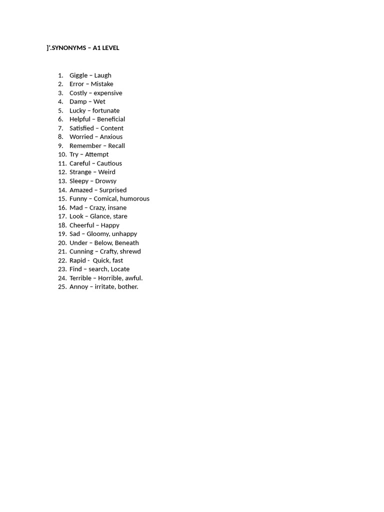 Synonym A1 Level | PDF