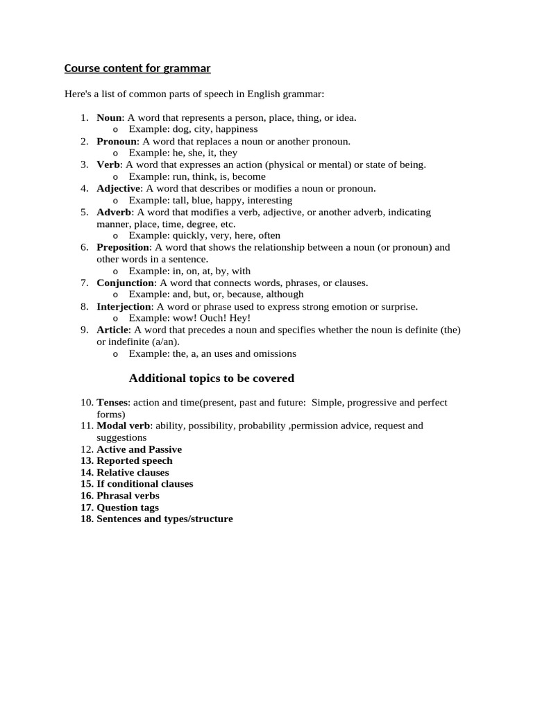 Essential Parts of Speech in English | PDF