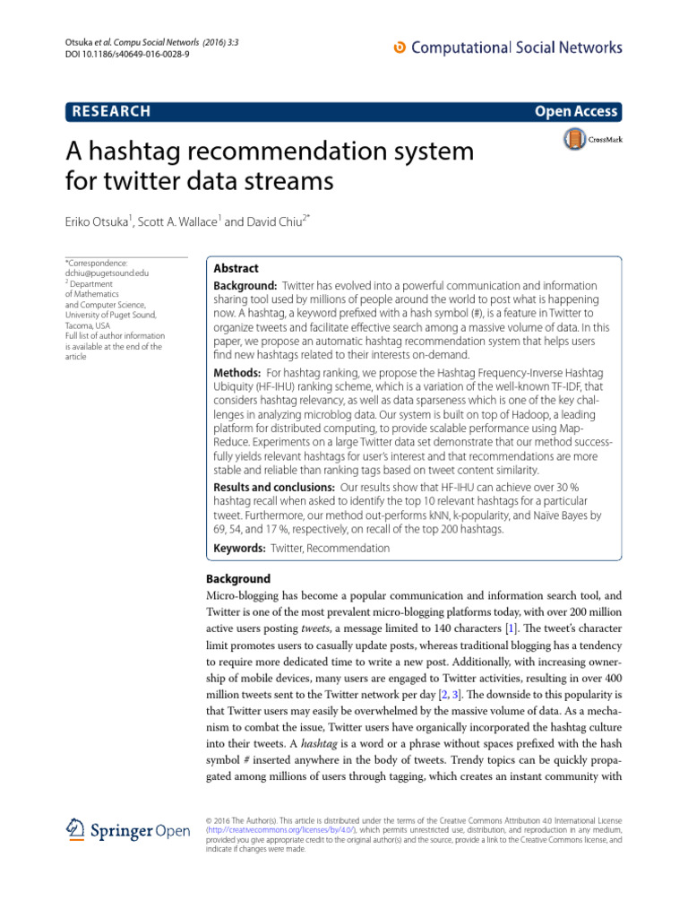 Twitter Hashtag Recommendation System | PDF | Map Reduce | Hashtag