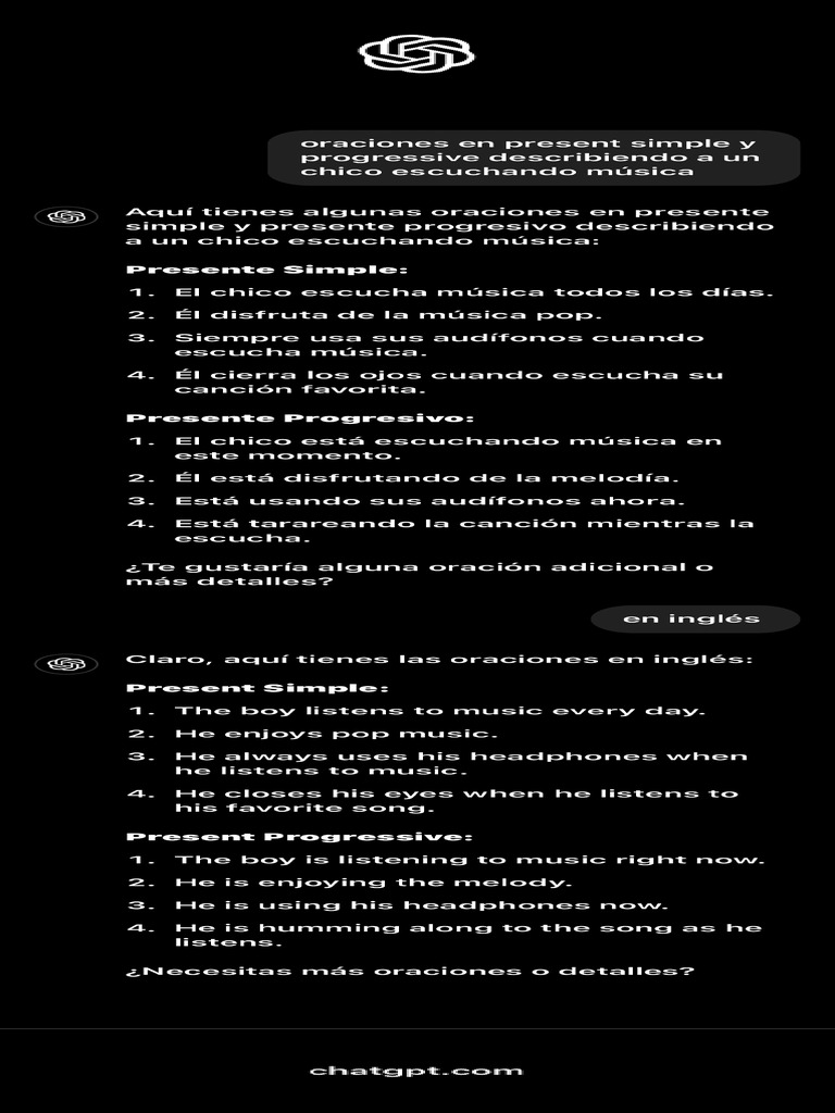 Oraciones en Presente Simple y Progresivo | PDF