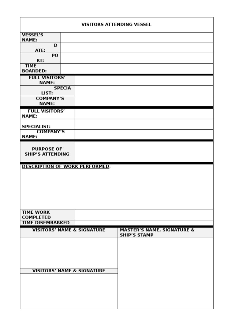 Vessel Visitor Log Template | PDF