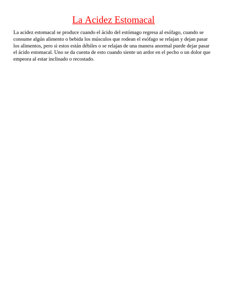 La Acidez Estomacal | PDF