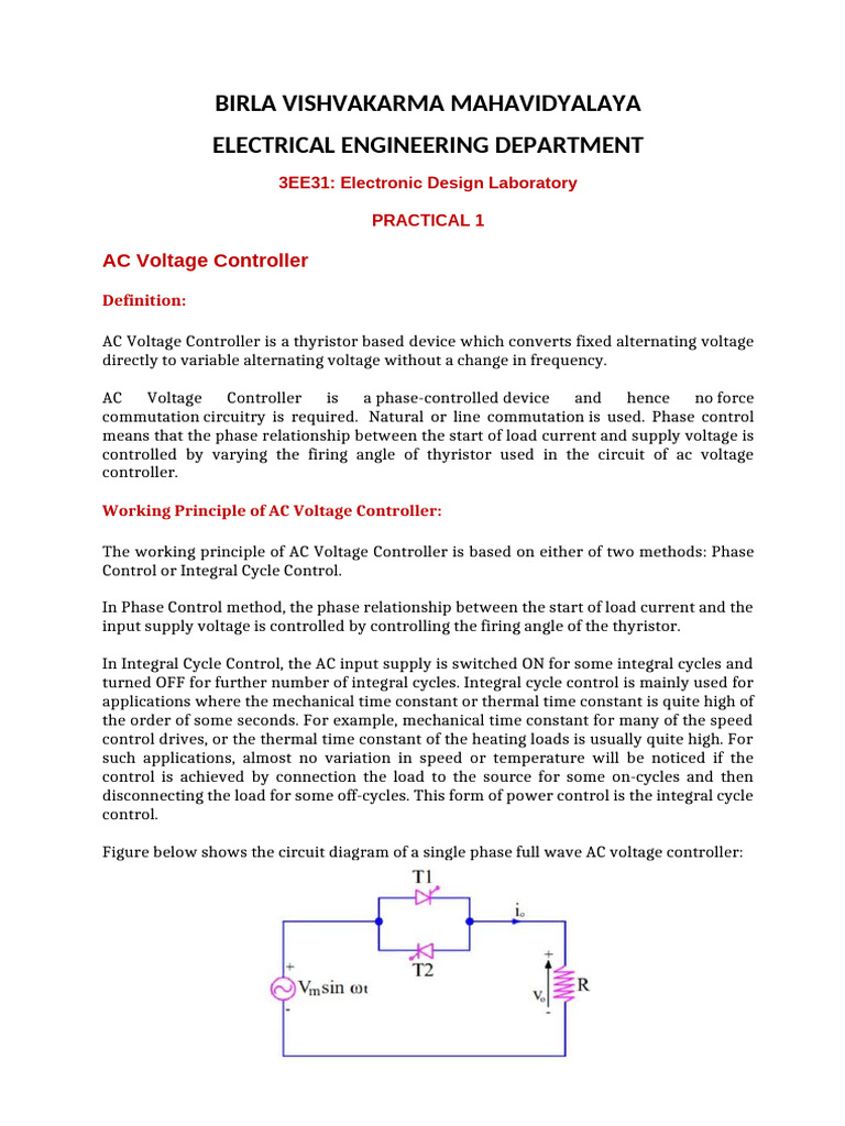Practical 1 AC voltage Controller | PDF | Alternating Current | Transformer