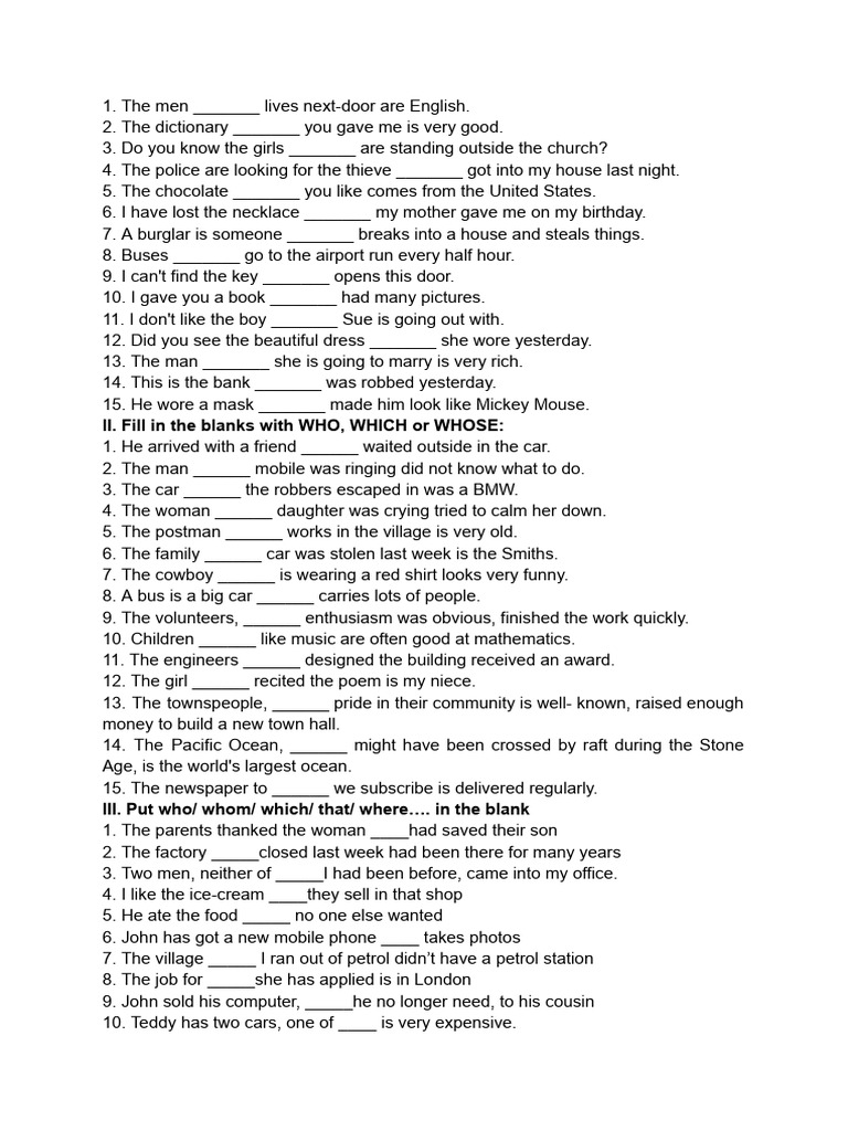 Relative Pronouns and Clauses Exercises | PDF