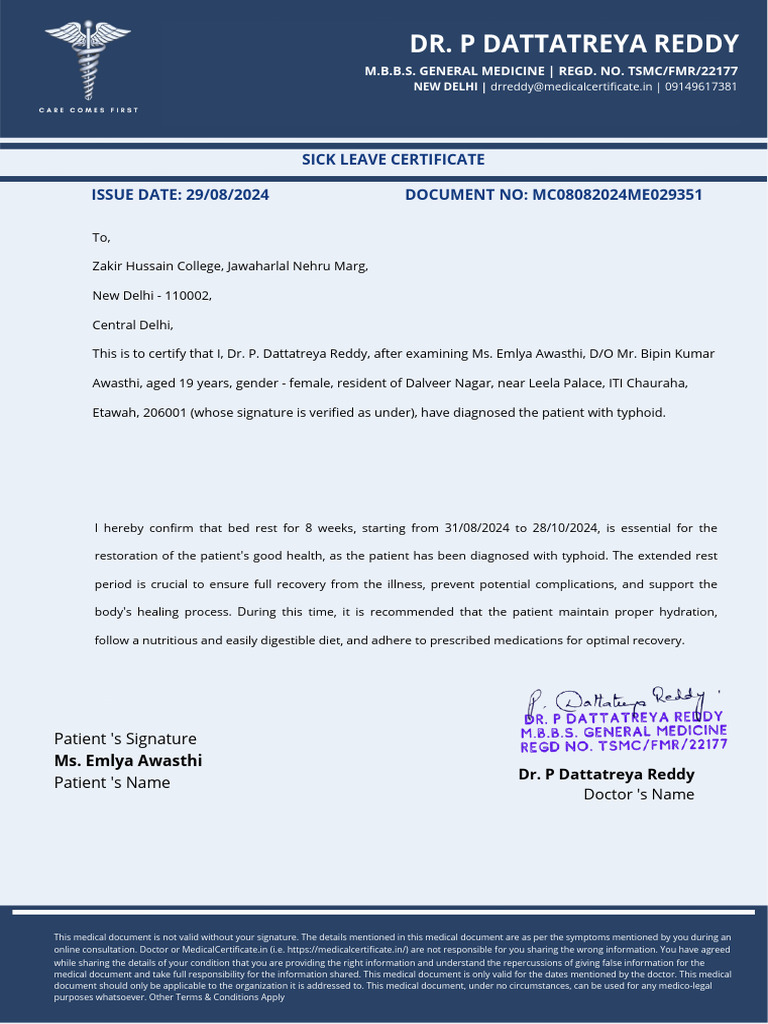 Medical Certificate for Typhoid Fever | PDF | Medicine | Diseases And ...