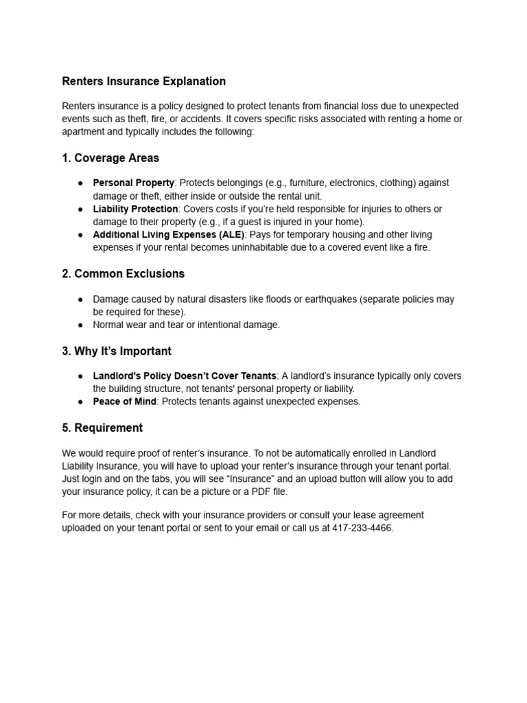 Renters Insurance Explanation | PDF
