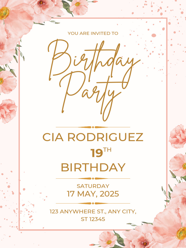 Pink and Gold Elegant Birthday Party Invitation | PDF