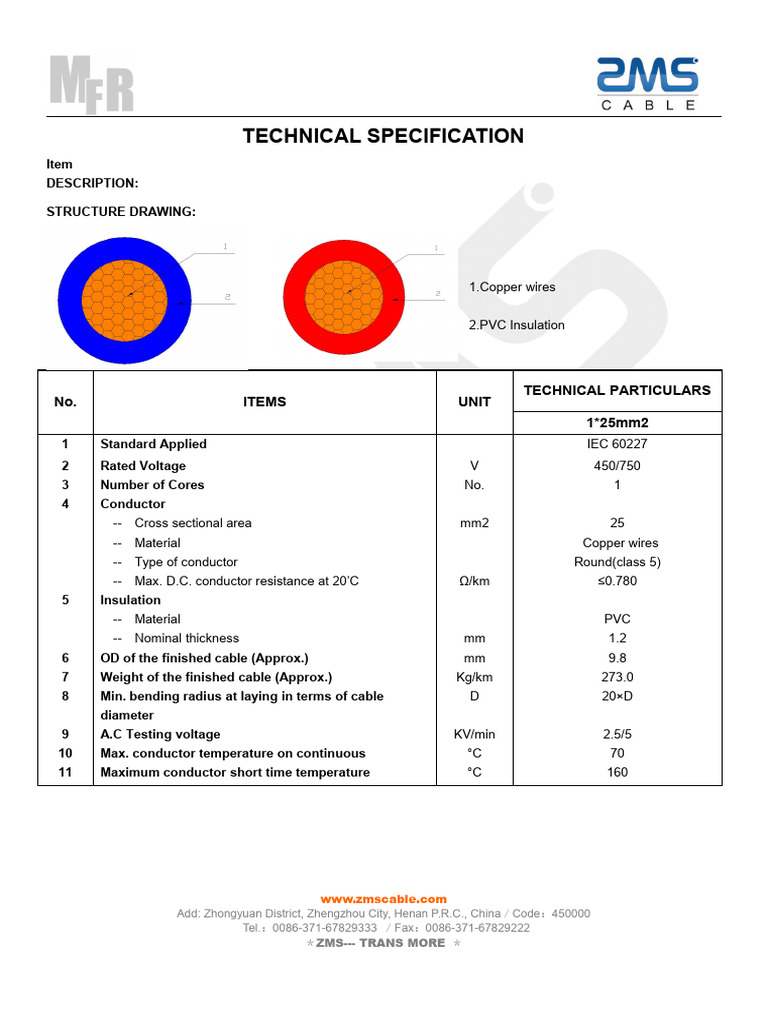 Technical Specification - ZMS Cable | PDF | Electrical Conductor ...