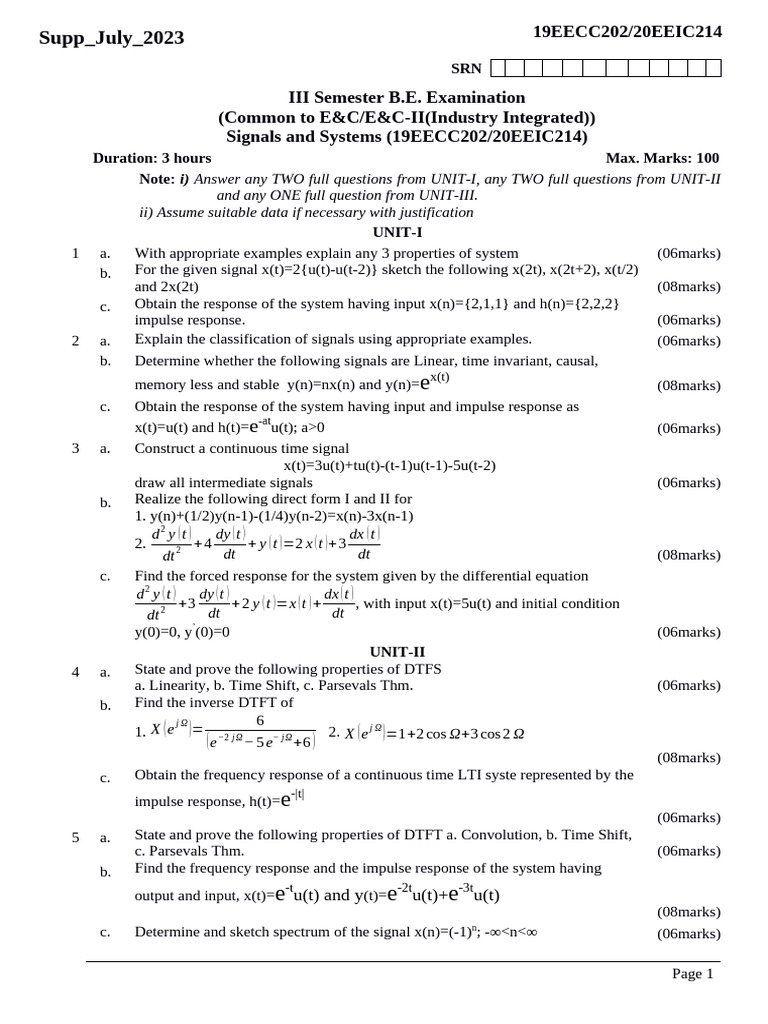 Signals & Systems Exam Paper | PDF | Algorithms | Digital Signal Processing