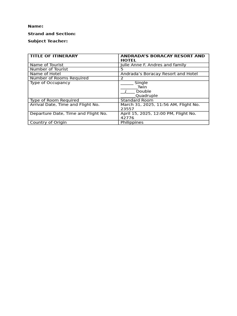 Sample Itinerary | PDF