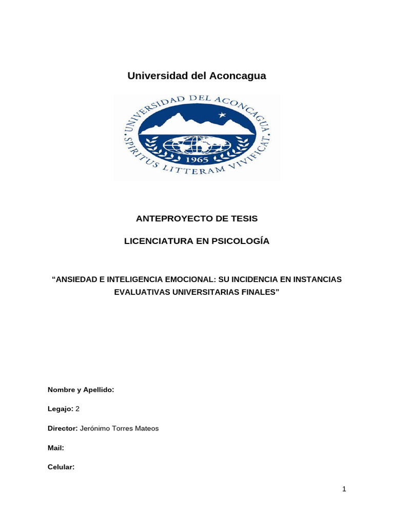 ANTEPROYECTO ej2 | PDF | Ansiedad | Las emociones
