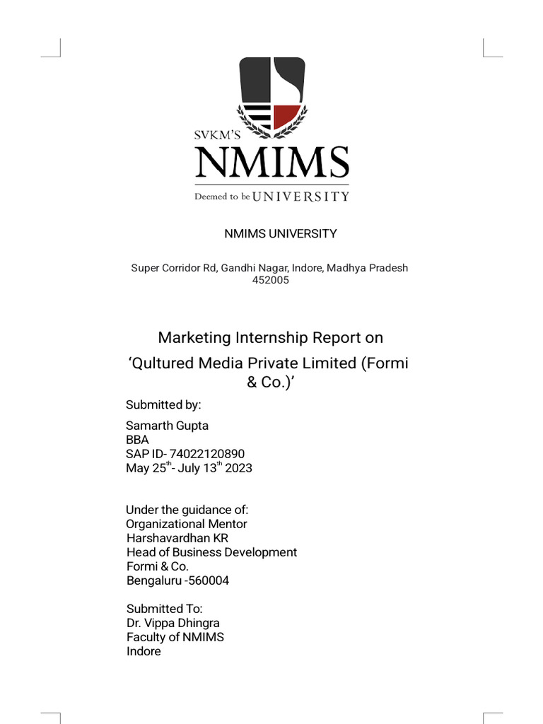 Samarth Gupta SIP Report | PDF | Methodology | Marketing Research