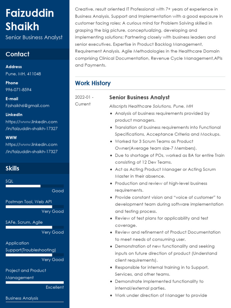 Faizuddin Shaikh CV (Senior BA) PDF | PDF | Scrum (Software Development) | Business Analysis