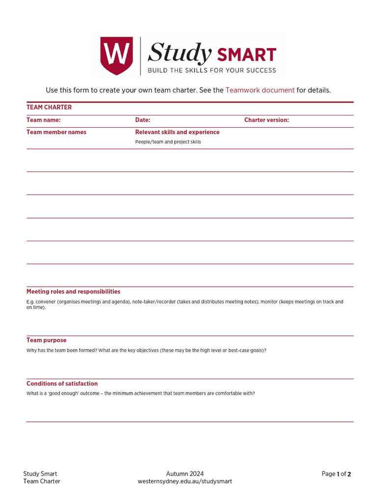 Create Your Team Charter Template | PDF