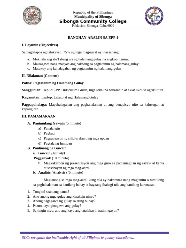 Banghay Aralin Sa Epp Final | PDF