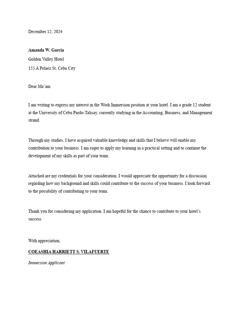 Letter of Application | PDF