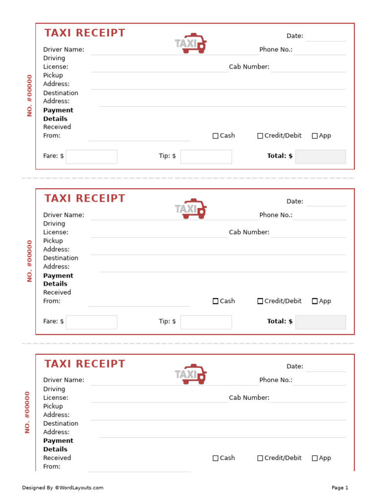 Editable Taxi Receipt Template | PDF