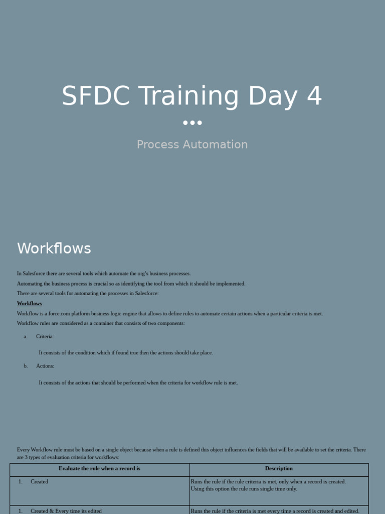 SFDC Training Day 4 | PDF | Html | Workflow