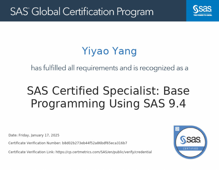 SAS Certified Specialist: Base Programming Using SAS 9.4 | PDF