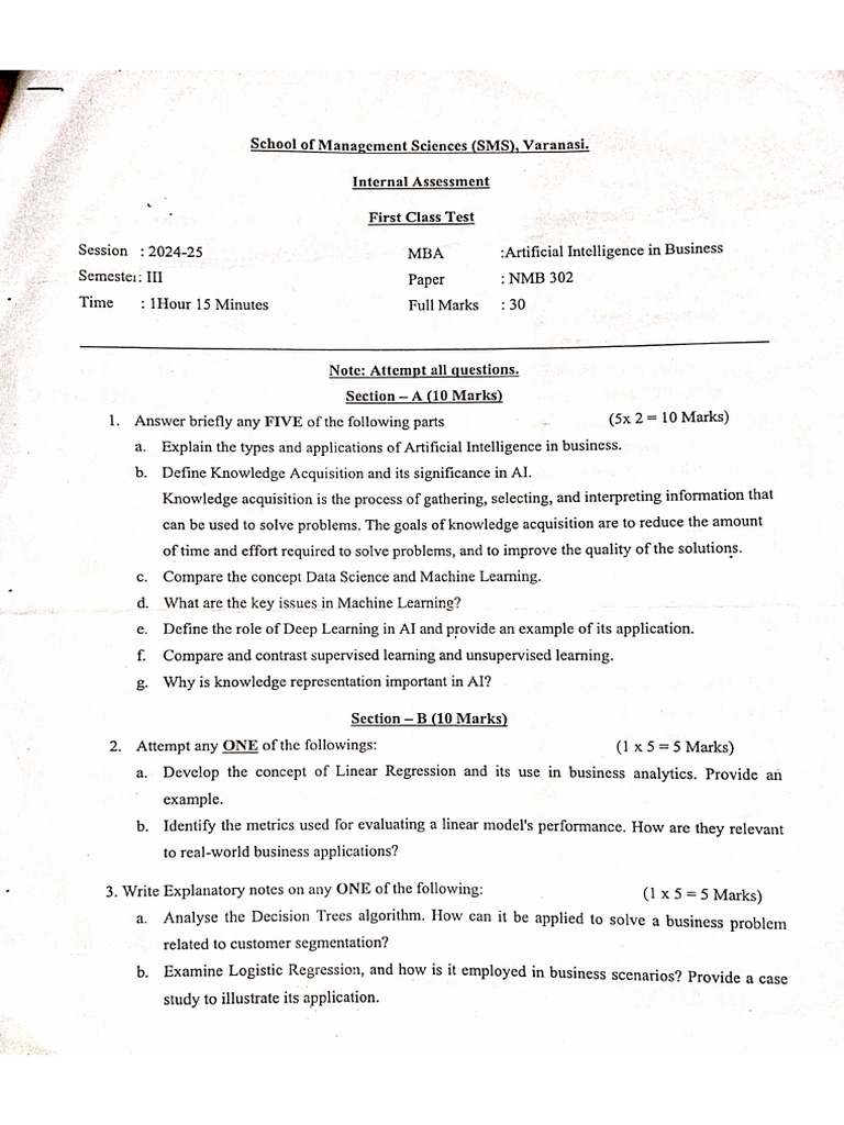 AIB Class Test | PDF