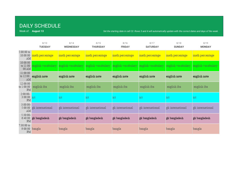 Schedule - Daily Schedule-1 | PDF