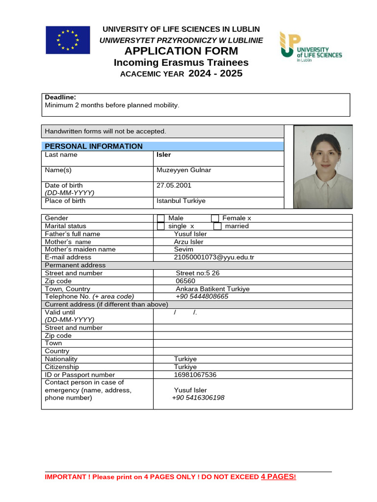 Erasmus Traineeship Application Form | PDF | European Union ...