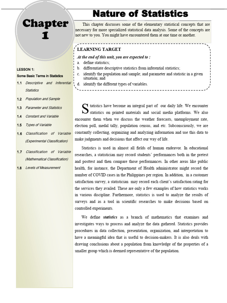 Chapter 1 Nature of Statistics | PDF | Statistics | Level Of Measurement