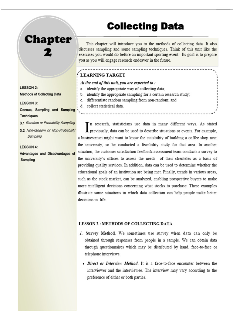 Chapter 2 Collecting Data | PDF | Sampling (Statistics) | Statistics