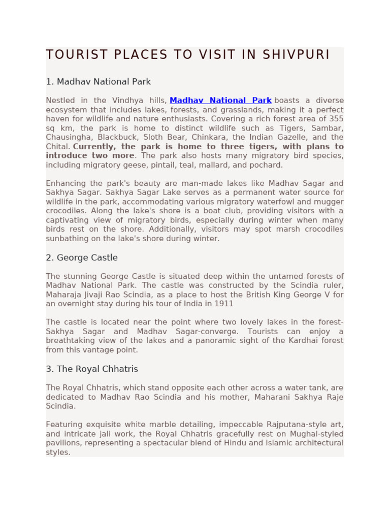 Top Tourist Attractions in Shivpuri | PDF