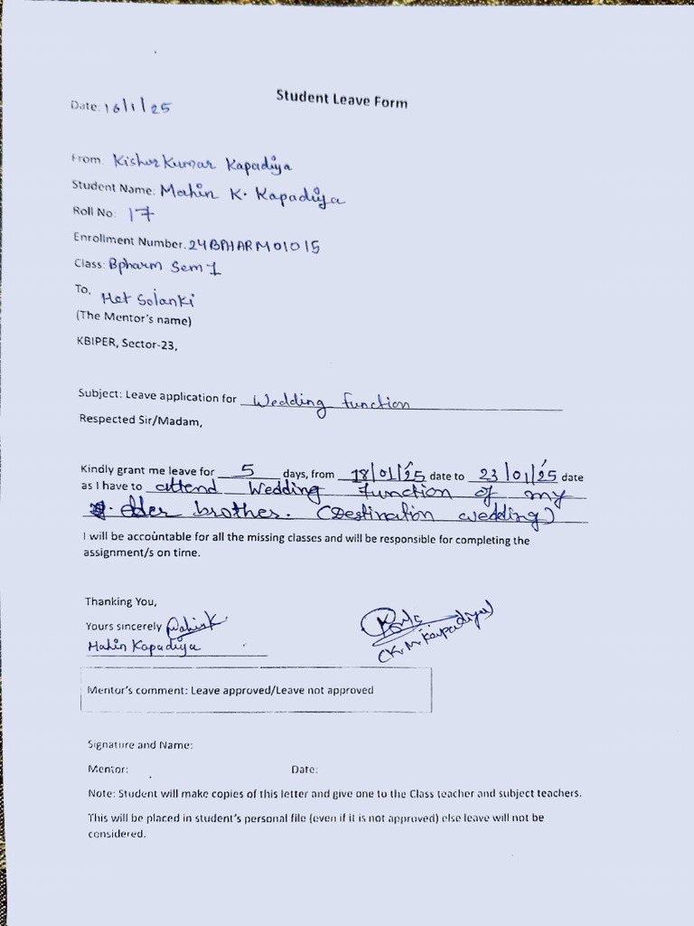Mahin Leave Application 18-23 Jan 2025 | PDF