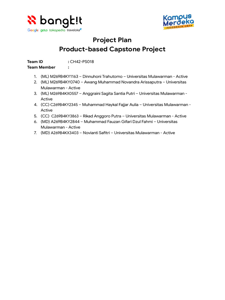 Project Plan For Bangkit Academy Batch 2 2024 Product-Based Capstone | PDF | Machine Learning ...