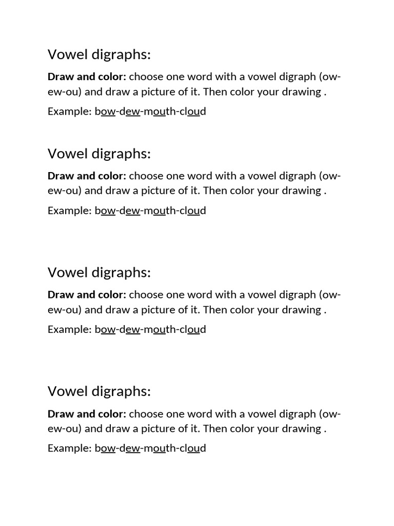 Vowel Digraphs Homework | PDF