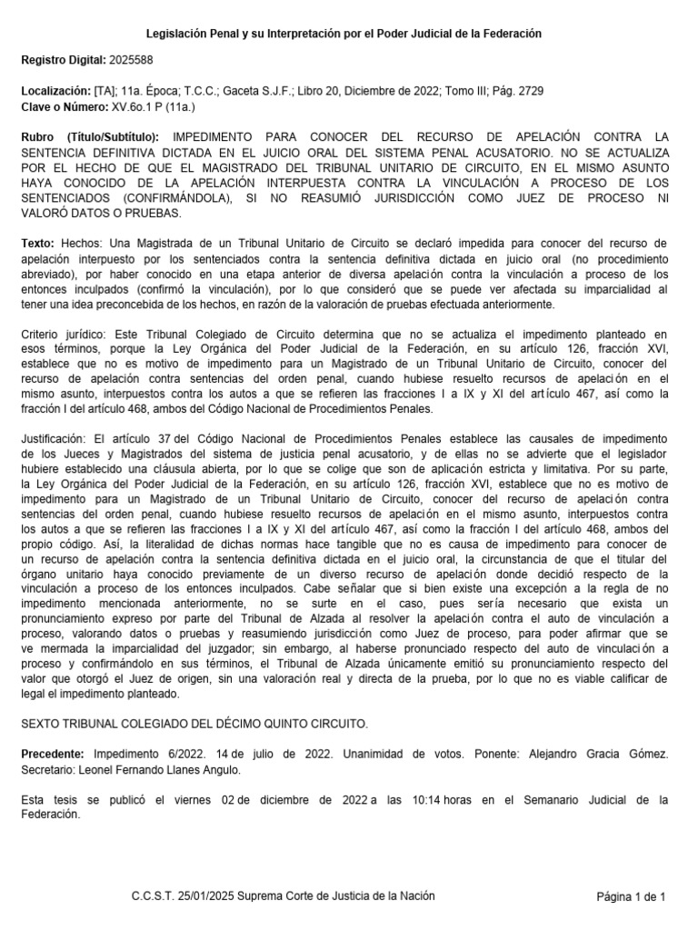 Impedimento para Conocer Del Recurso de Apelación Contra La Sentencia Definitiva | PDF ...