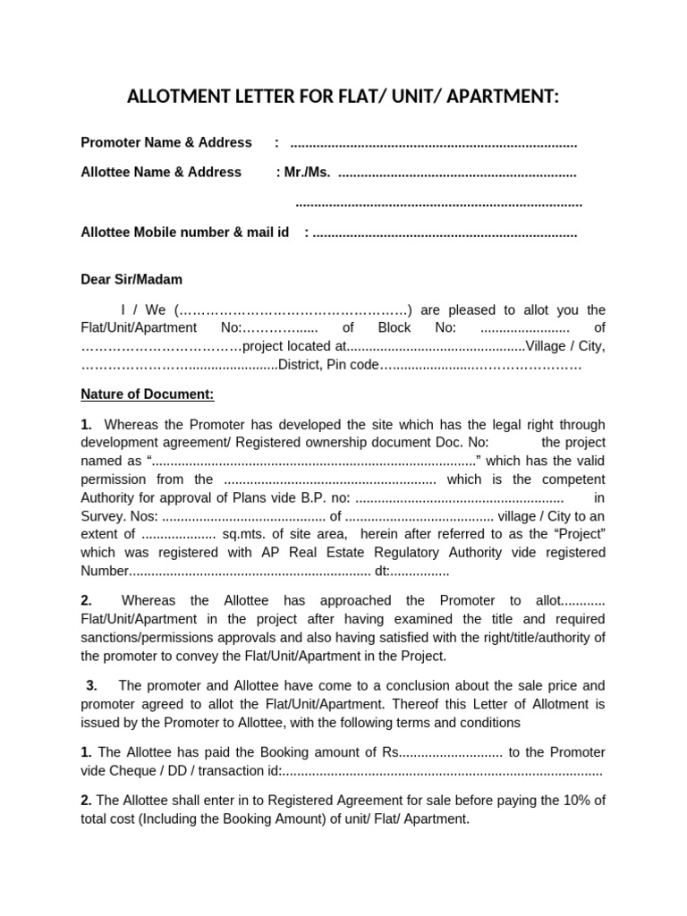 Allotment_Letter format | PDF | Private Law