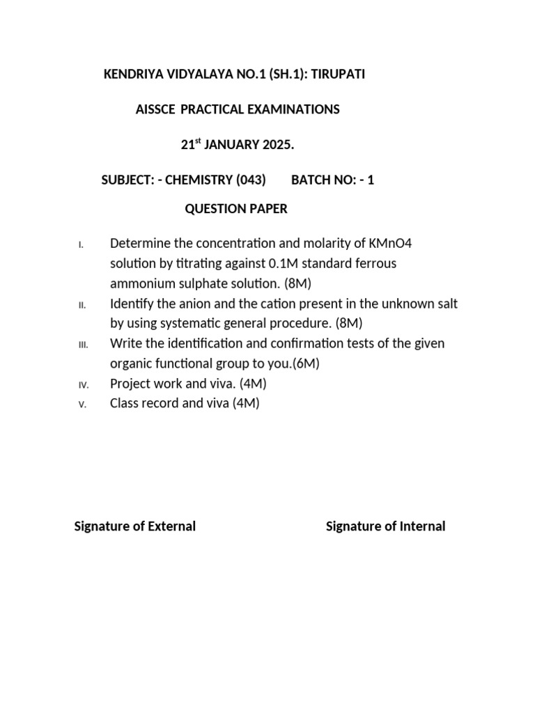 Aissce Chemistry Queation Paper For Practicals-2023 | PDF | Salt (Chemistry) | Solid State Chemistry
