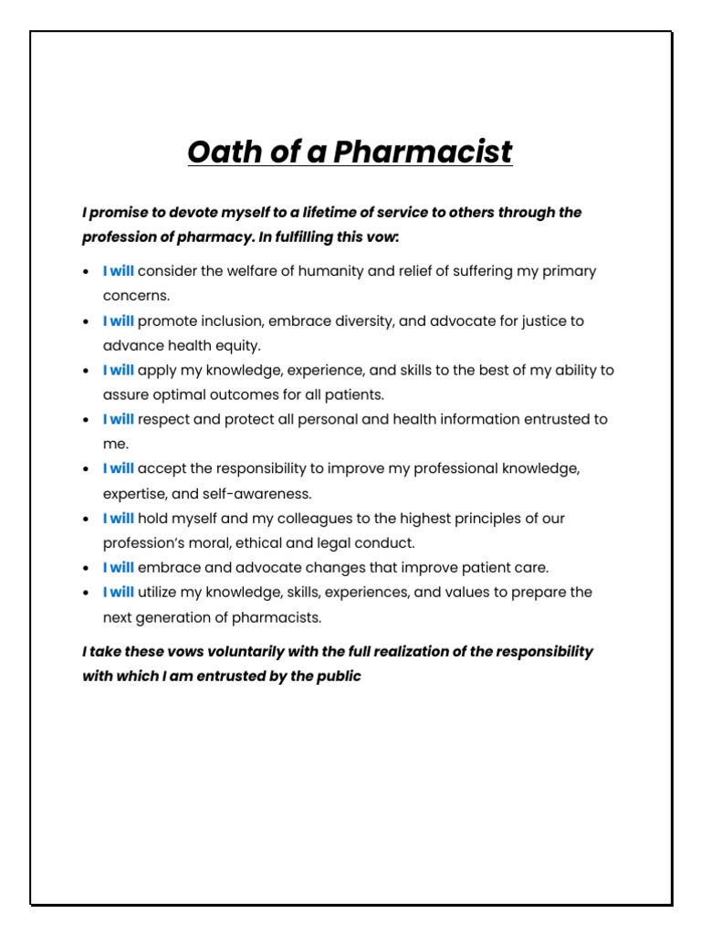 Oath of pharmacist | PDF