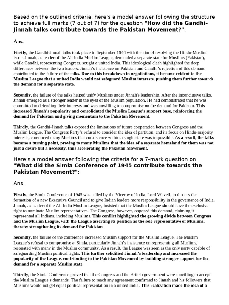 Gandhi-Jinnah Talks and Pakistan Movement | PDF | Muhammad Ali Jinnah ...