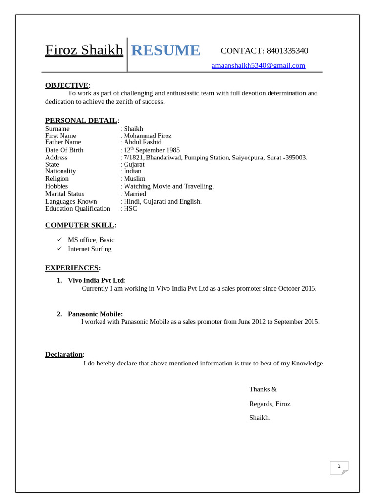 Resume - Firoz | PDF